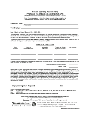 Fillable Online Premium Reimbursement Claim Form - Savers Admin Fax ...