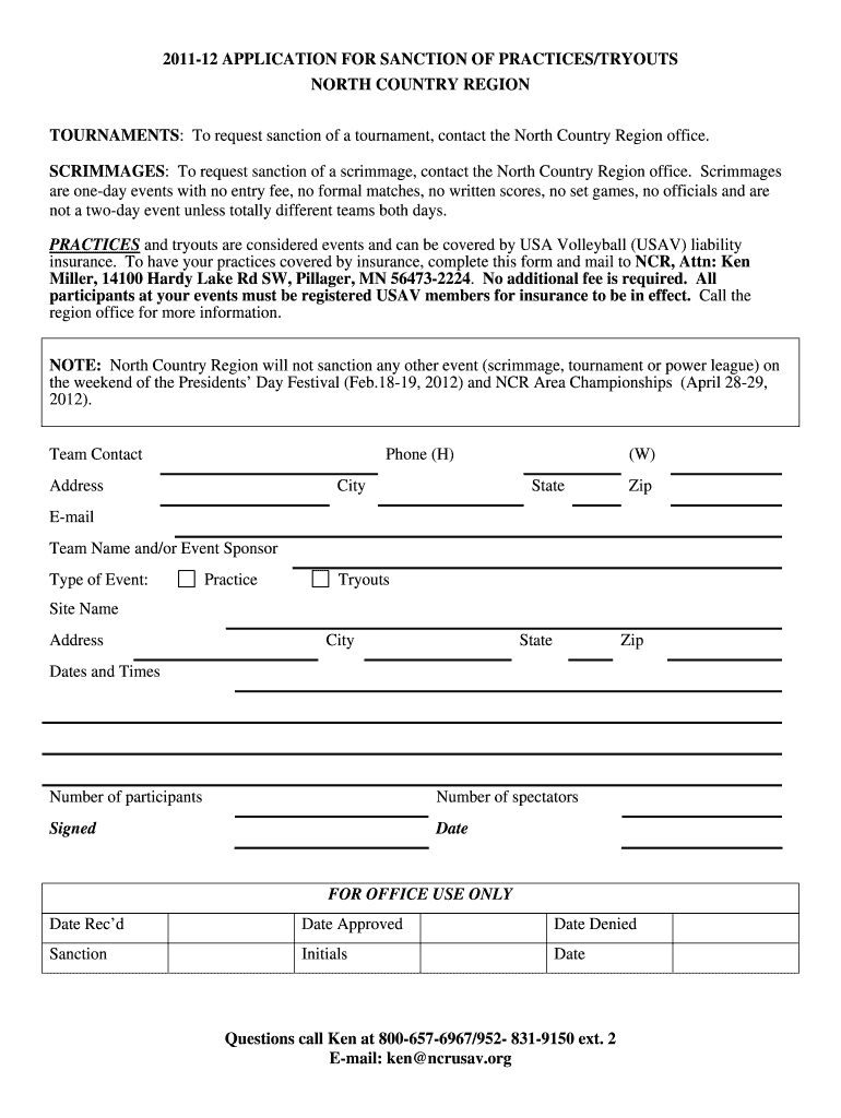 Fillable Online ncrusav 2002-03 application for sanction of an event - North Country Region Fax ...
