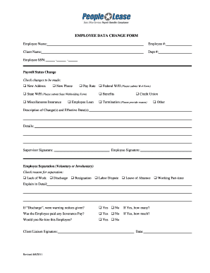 Fillable Online EMPLOYEE DATA CHANGE FORM - People Lease Fax Email ...