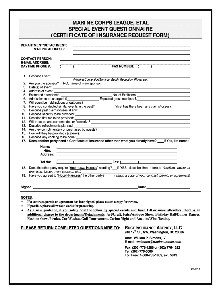 Fillable Online Insurance Forms - North East Division - Marine Corps ...