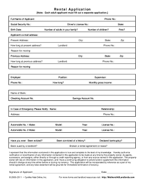 Fillable Online Residential Rental Application - Mother of All ...