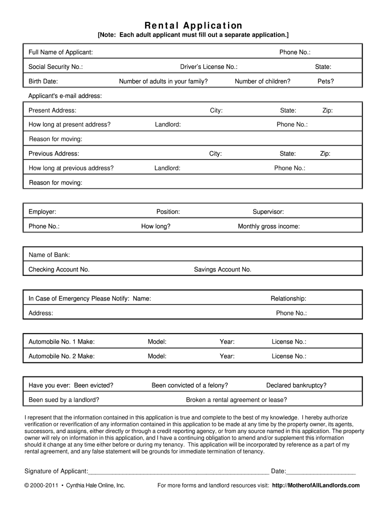Fillable Online Residential Rental Application - Mother of All Landlords Fax Email Print - pdfFiller