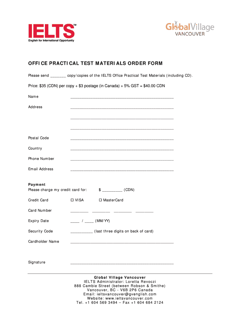 Fillable Online Office practical test materials order form - IELTS ...