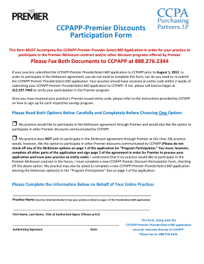 Fillable Online CCPAPP-Premier Discounts Participation Form This form ...