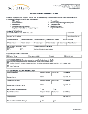 Fillable Online LIFE CARE PLAN REFERRAL FORM - Gould & Lamb Fax Email ...