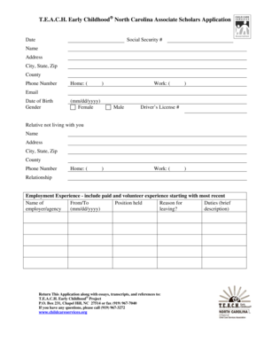 Fillable Online childcareservices T.E.A.C.H. Early Childhood North Carolina Associate Scholars ...