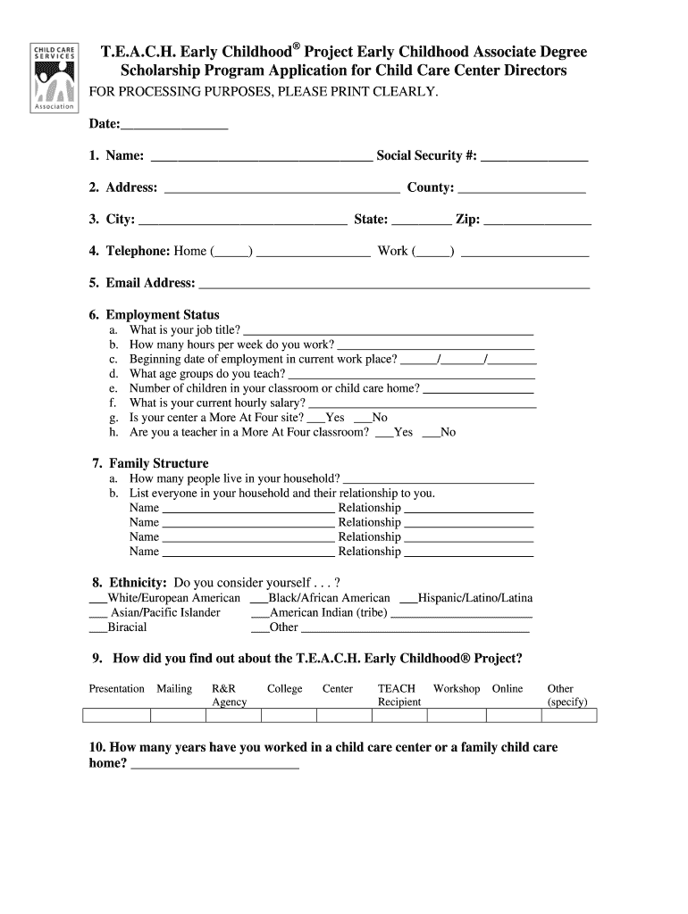 Fillable Online childcareservices TEACH Early Childhood Project Early ...