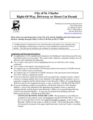 Fillable Online stcharlesil Right-Of-Way, Driveway or Street Cut Permit - City of St. Charles ...