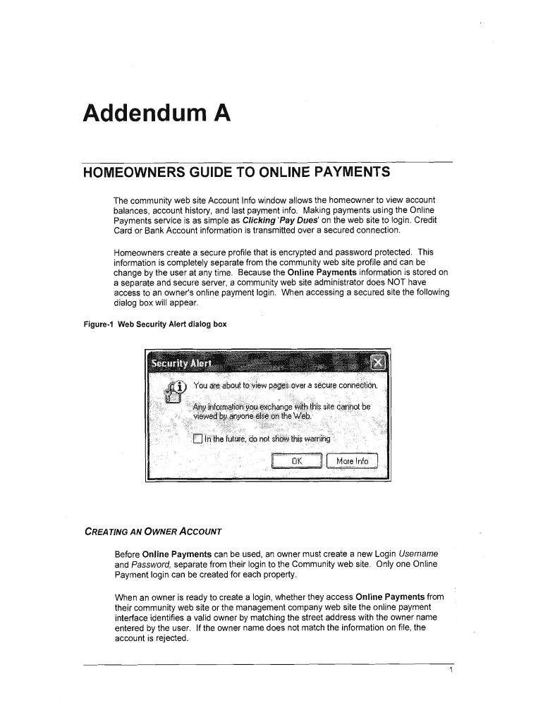 Fillable Online Addendum A HOMEOWNERS GUIDE TO ONLINE PAYMENTS Fax ...