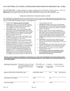 Fillable Online PAYROLL CHECKS ORDER FORM - Elite Software, Inc Fax ...