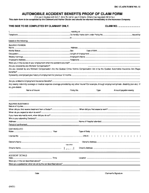 Fillable Online ibc AUTOMOBILE ACCIDENT BENEFITS PROOF OF CLAIM FORM ...