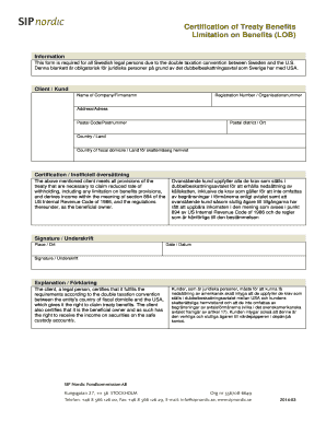 Fillable Online LOB - SIP Nordic Fax Email Print - pdfFiller