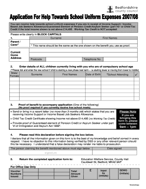 Fillable Online bedfordshire gov application form bedfordshire shool uniform expenses Fax Email ...