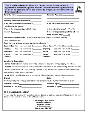 Fillable Online Benefits - Tenancy declaration form - Cambridge City ...