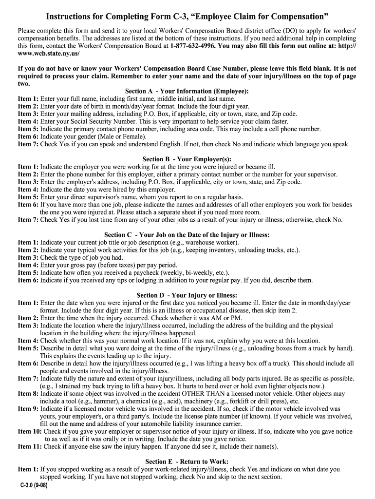 Fillable Online Instructions for Completing Form C-3, Employee Claim ...