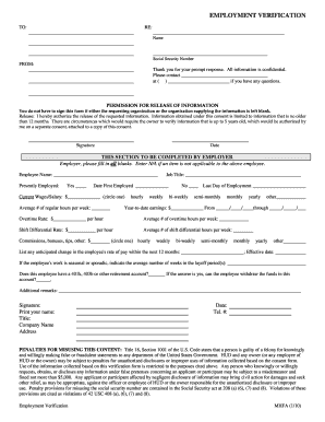 Fillable Online Employment Verification Form 1/01 - Rent with Oliver ...