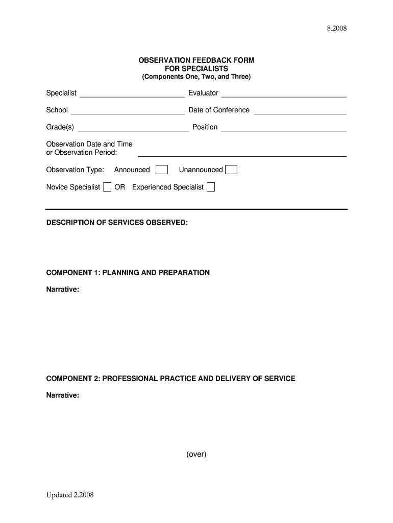 Fillable Online OBSERVATION FEEDBACK FORM Fax Email Print - pdfFiller