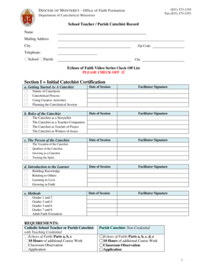 Fillable Online ministries dioceseofmonterey Section I Initial Catechist Certification ...