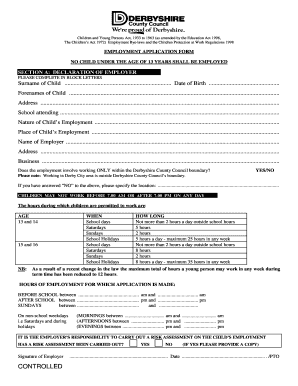 Fillable Online Child employment application form - Derbyshire County ...