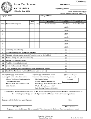 Fillable Online FORM 600 ENTERPRISES - Office of the Navajo Tax ...