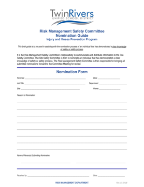 Fillable Online twinriversusd Safety Guide & Nomination Form ...