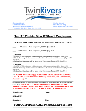 Fillable Online twinriversusd All District Non 12 Month Employees - Twin Rivers Unified School ...