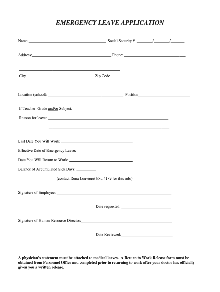 Fillable Online EMERGENCY LEAVE APPLICATION - Iberia Parish Schools Fax ...