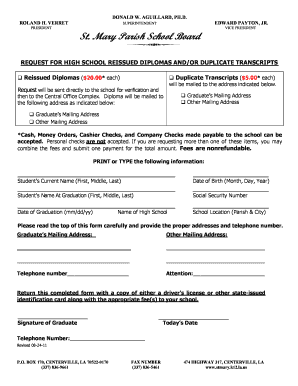 Fillable Online Duplicate Diploma and Transcript Form revised July 2012 ...