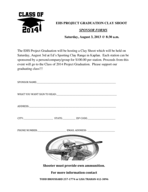 Fillable Online EHS PROJECT GRADUATION CLAY SHOOT SPONSOR FORMS ... Fax ...