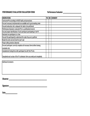 Fillable Online nccer Performance Evaluator Evaluation - Sponsor ...