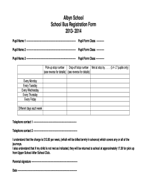Fillable Online Albyn School School Bus Registration Form 2013- 2014 ...