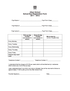 Fillable Online Albyn School School Bus Registration Form 2011 2012 Fax ...