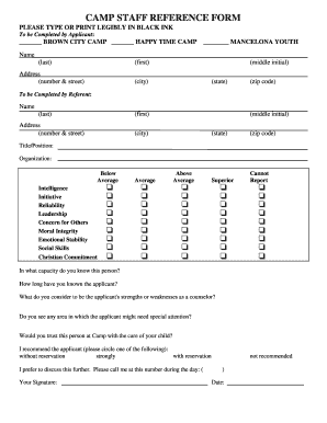 Fillable Online CAMP STAFF REFERENCE FORM - Michigan Region of the ... Fax Email Print - pdfFiller