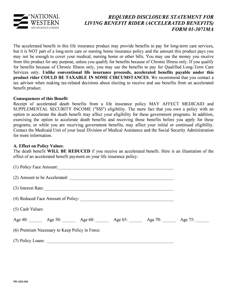 Fillable Online PB-1020-MA - National Western Life Insurance Company ...