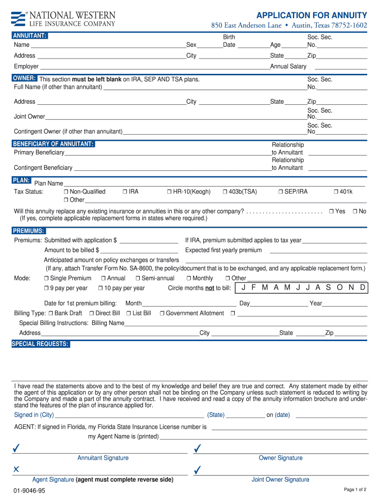 Fillable Online Page 1 APPLICATION FOR ANNUITY 850 East Anderson Lane ...
