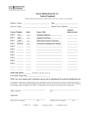 Fillable Online MEd Autism Program Plan 2.11 - Graduate School of ...