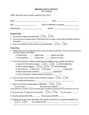 Fillable Online Annual Review Form - PhD.doc Fax Email Print - pdfFiller