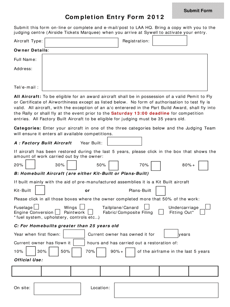 2012 Completion Entry Form - Fill Out, Sign & Share Online | pdfFiller