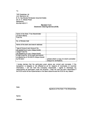 Fillable Online Mandate Form Electronic Clearing Service (ECS ...