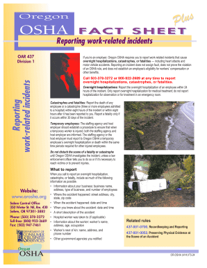 Fillable Online orosha Fact Sheet: Reporting work-related incidents ...