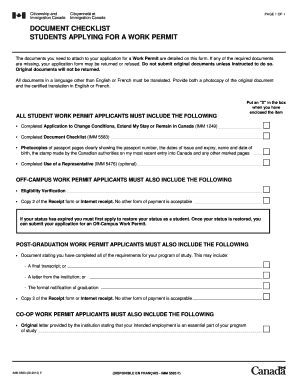 Fillable Online IMM 5583E : Document Checklist - Students Applying for ...
