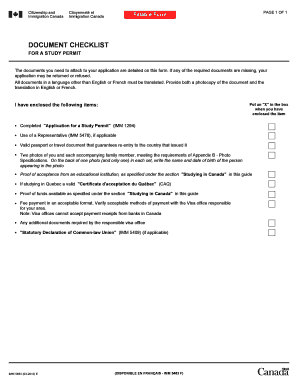 Fillable Online Document Checklist - For a Study Permit Fax Email Print ...