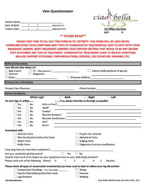 Fillable Online Vein Questionnaire Fax Email Print - pdfFiller