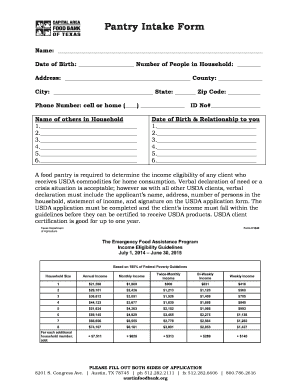 Fillable Online Pantry Intake Form Fax Email Print - pdfFiller