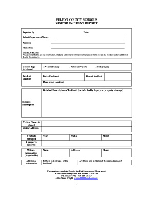 Fillable Online Visitor Incident Report Form - Fulton County Schools ...