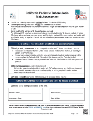 Fillable Online California Pediatric Tuberculosis Risk Assessment and ...