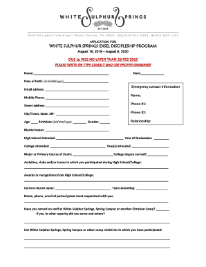 Fillable Online WHITE SULPHUR SPRINGS DISCIPLESHIP PROGRAM DUE ... Fax Email Print - pdfFiller