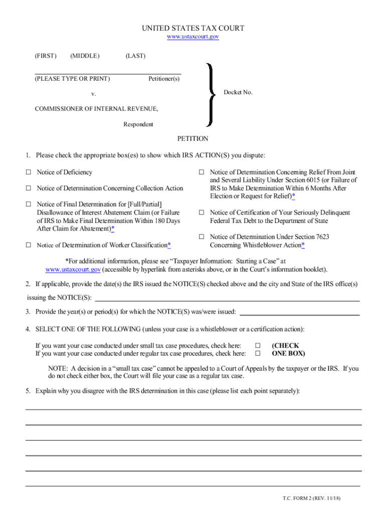 2018 Form US Tax Court Petition Kit Fill Online Printable Fillable 2018 Form US Tax Court Petition Kit Fill Online Printable Fillable