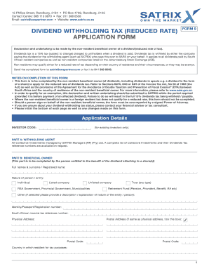 Fillable Online dividend withholding tax (reduced rate) application ...