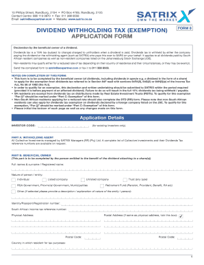 Fillable Online dividend withholding tax (exemption) application form ...